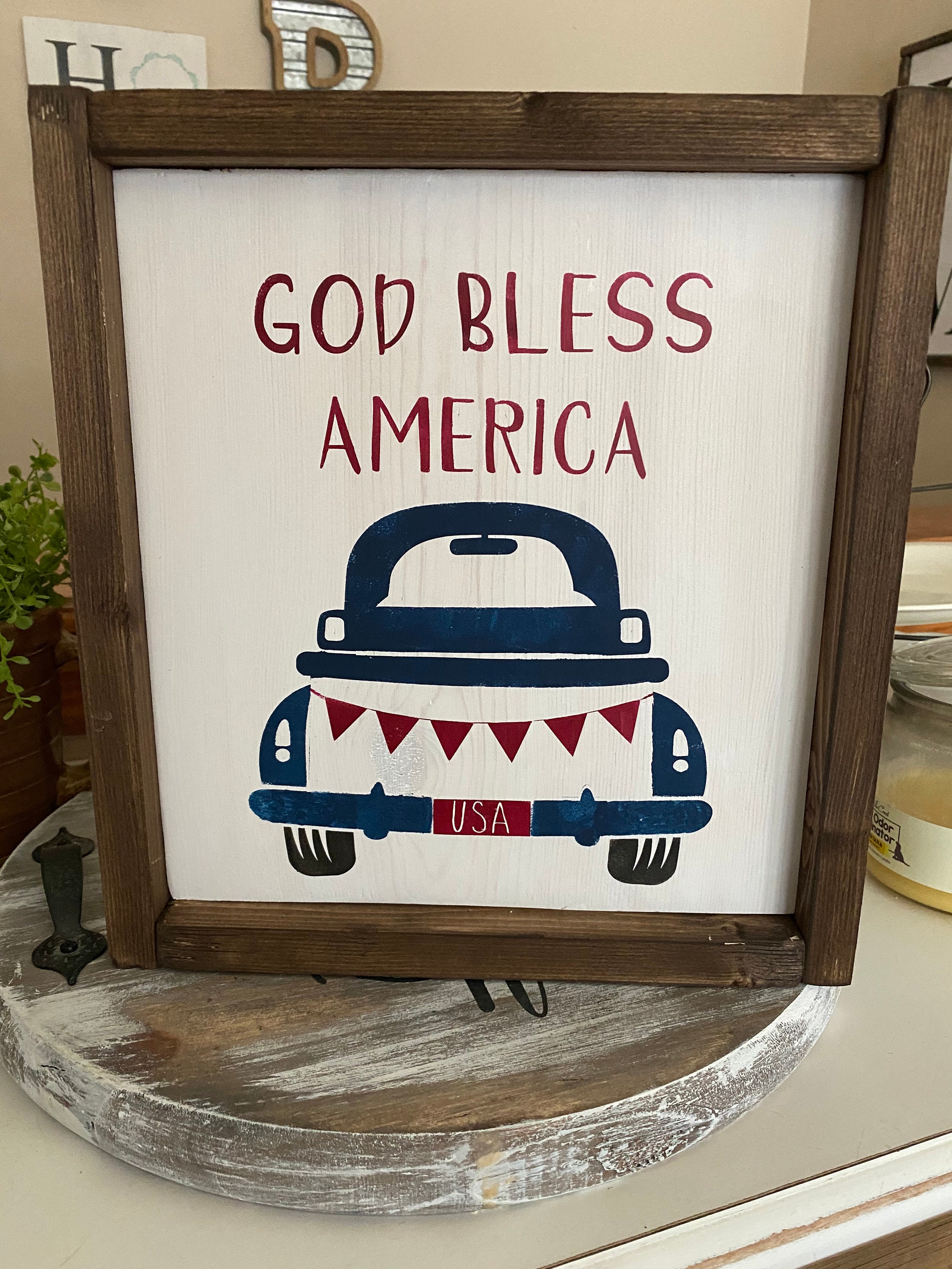 God Bless America Farmhouse Wood Sign God Bless America | Etsy