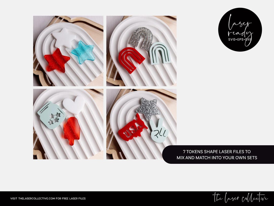 Fourth of July Tokens Laser Files - Patriotic Token Bundle SVG - Reward ...