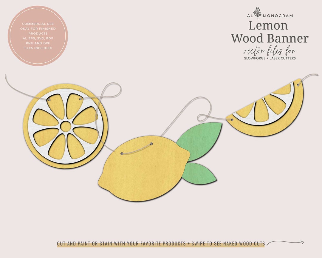 Lemon Wood Banner Files for Glowforge or Laser Cutters | Lemon Banner ...