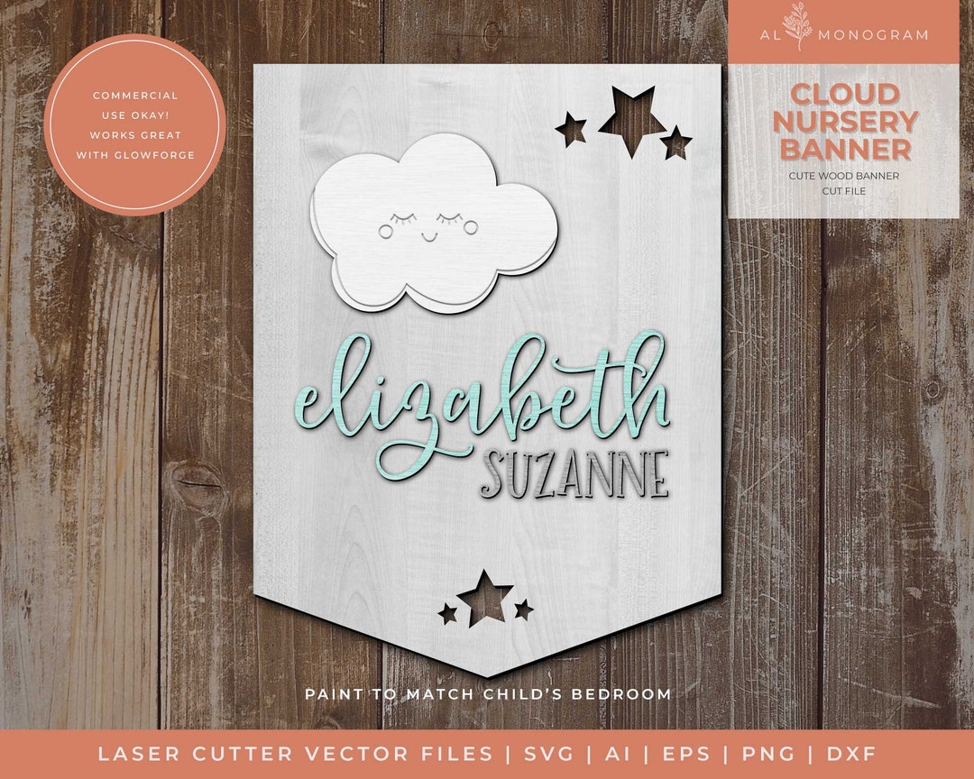 Cloud Nursery Name Sign | SVG Laser Cut Files for Glowforge | Name ...