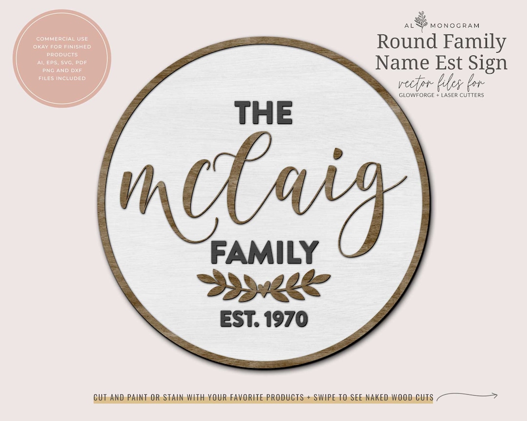 Family Established Name Sign SVG Laser Cut Files for Glowforge Name ...