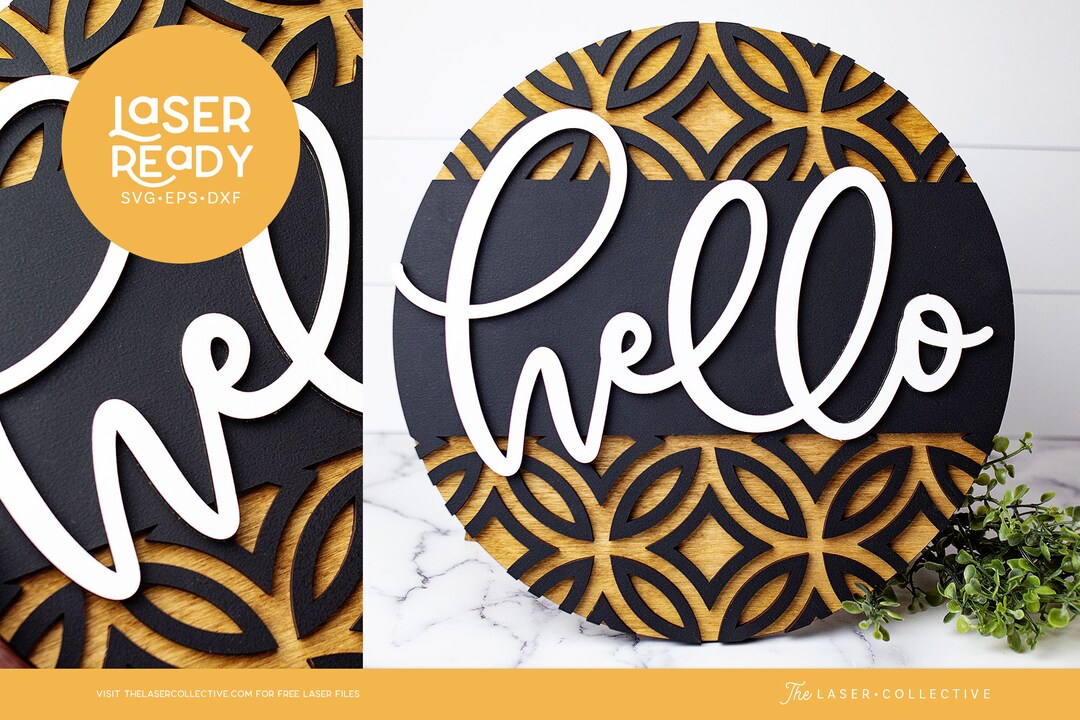 Round Sign Laser File Hello With Modern Pattern - Etsy