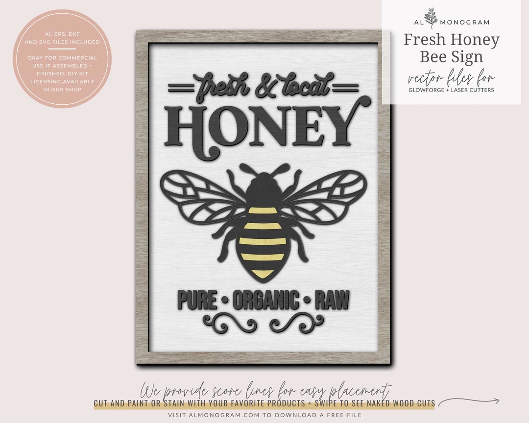 DIY Laser Cut File Bee Sign for Kitchens Works With Glowforge - Etsy