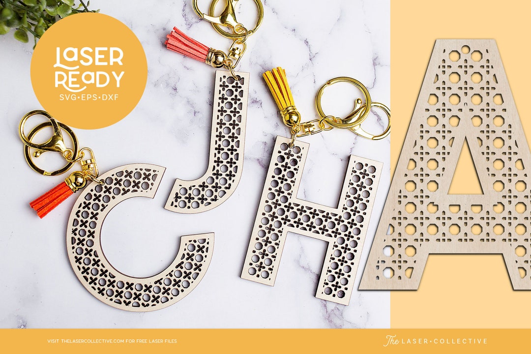 Rattan Cane Pattern Initial Keychain Laser Cutting Template for Gifts ...