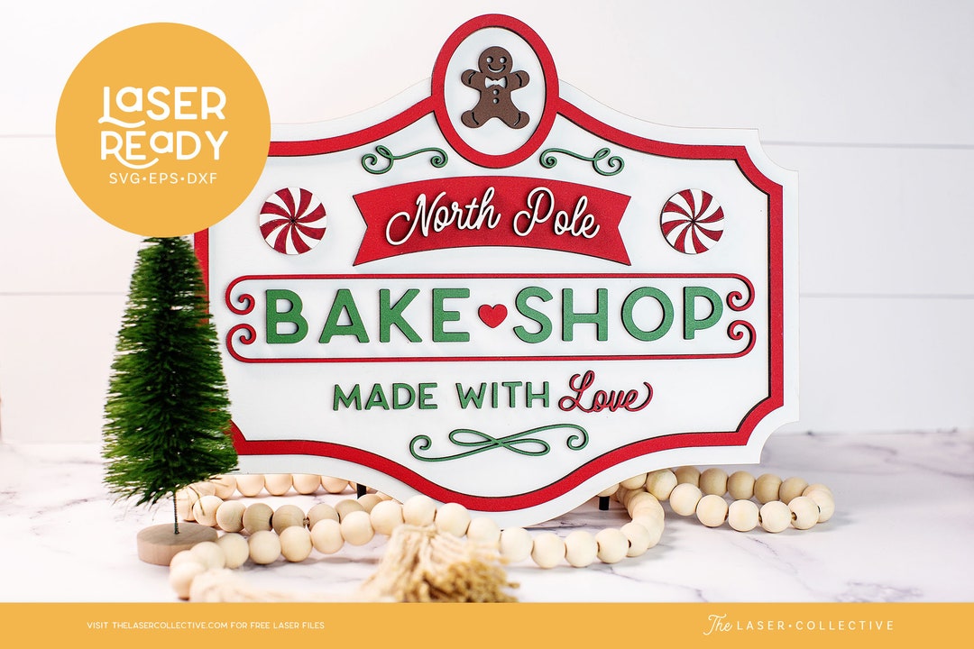 North Pole Bake Shop Sign Christmas Laser File - Etsy