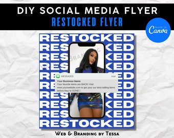 Pink Restocked Instagram Template, Boutique Flyer, Canva Template ...