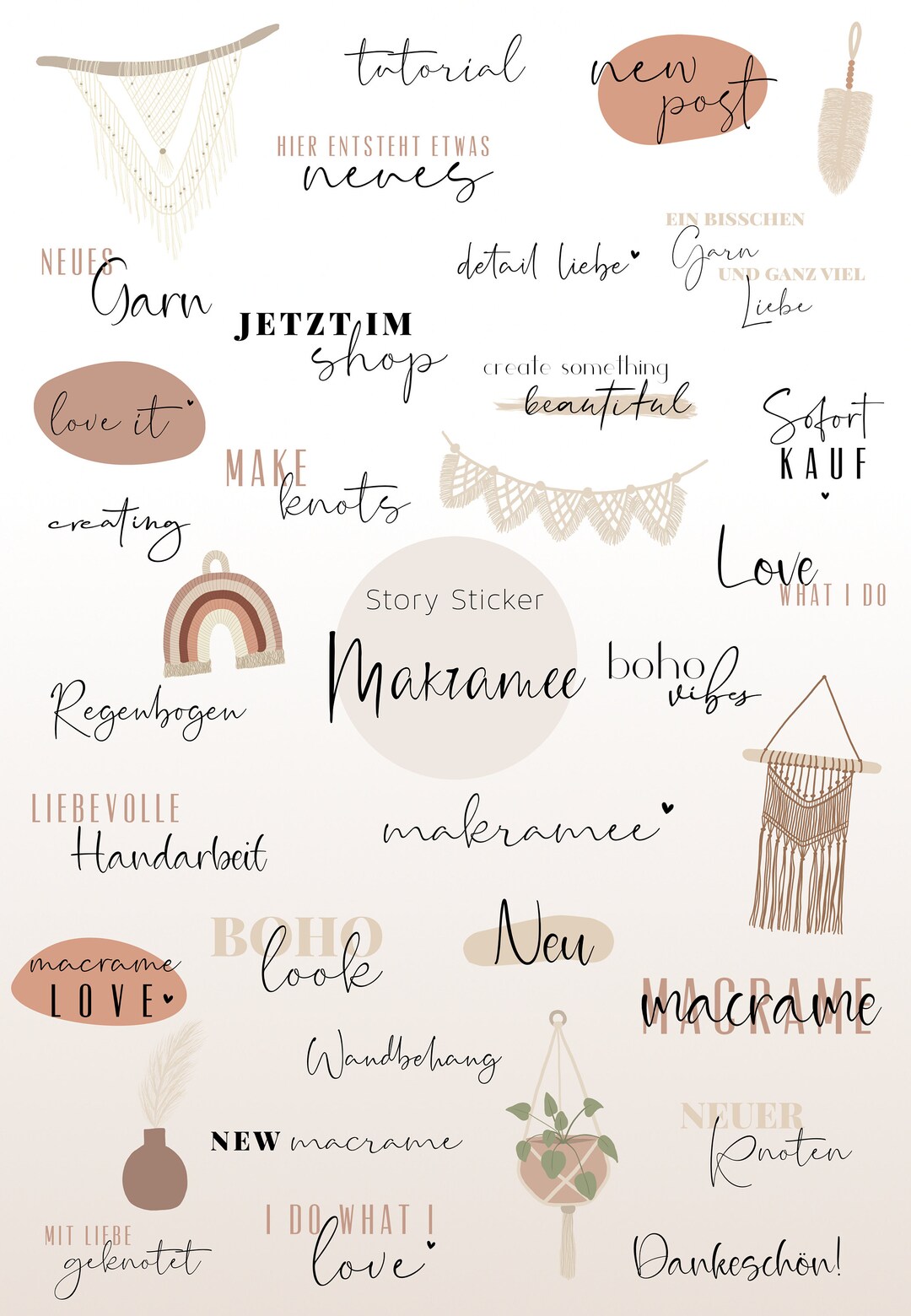 55 INSTAGRAM STORY STICKERS Macrame Boho (Instant Download) - Etsy