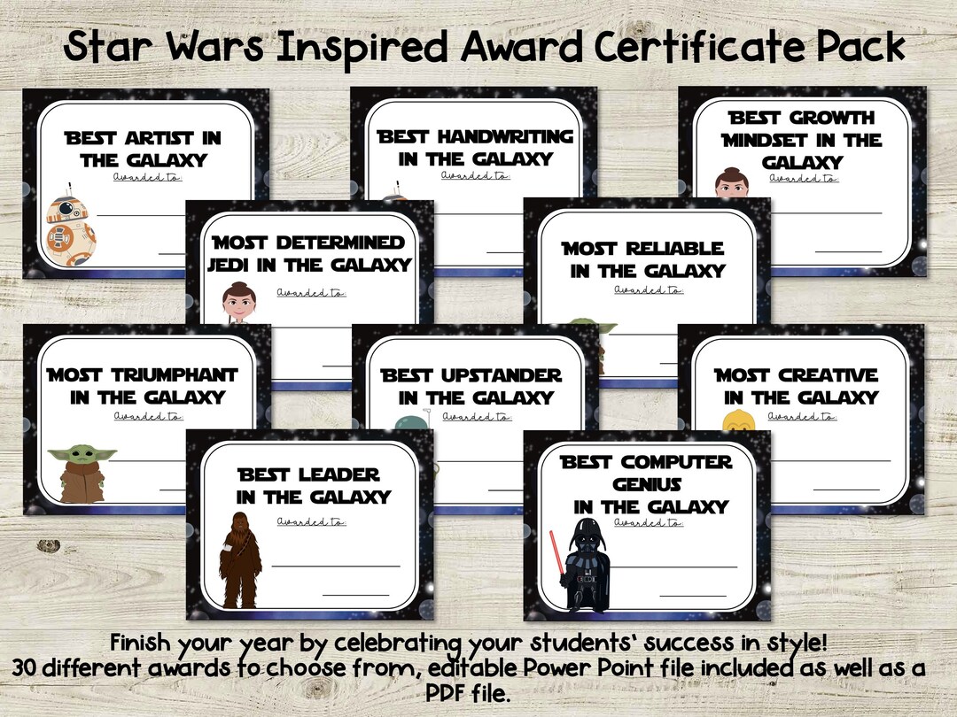Star Wars End of Year Award Certificate Printable DIY - Etsy