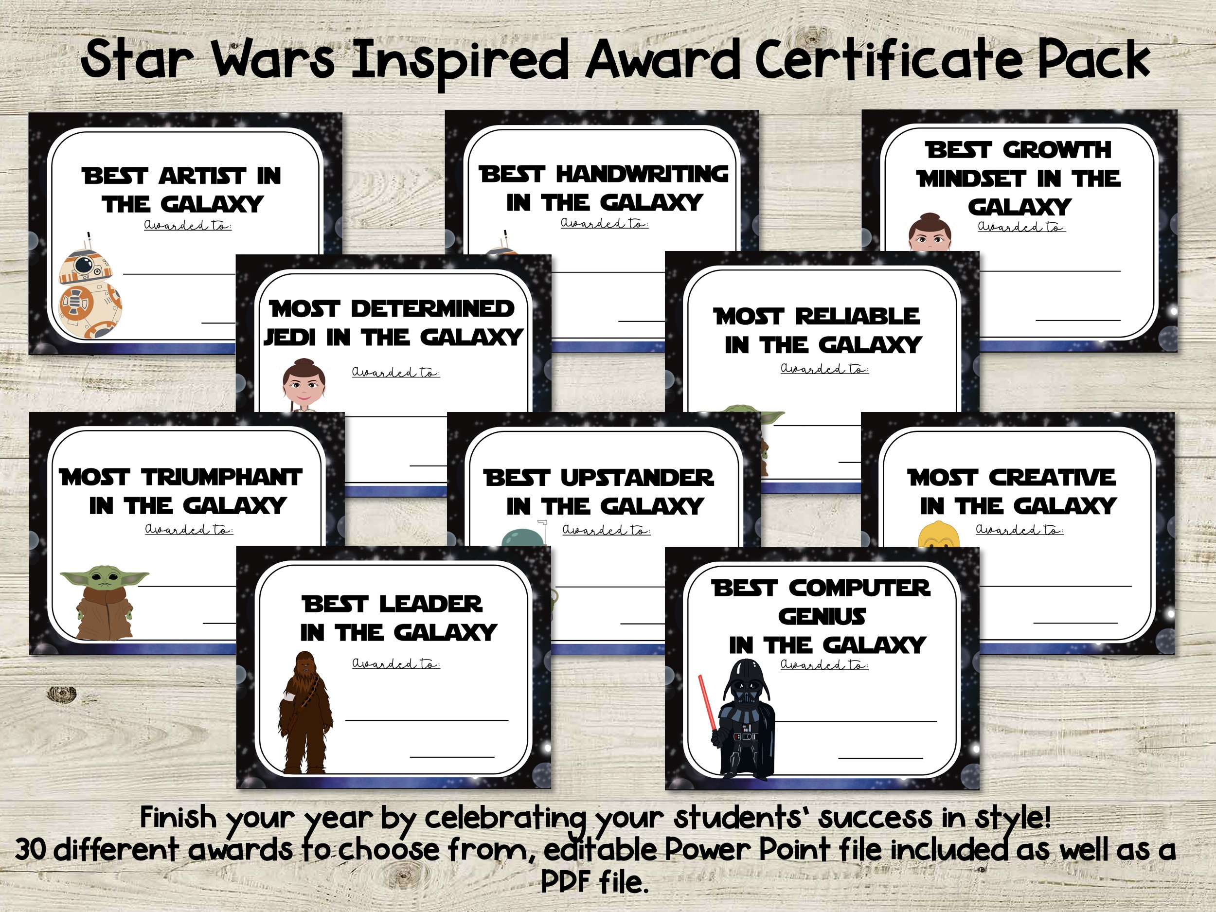 Star Wars End of Year Award Certificate Printable DIY - Etsy