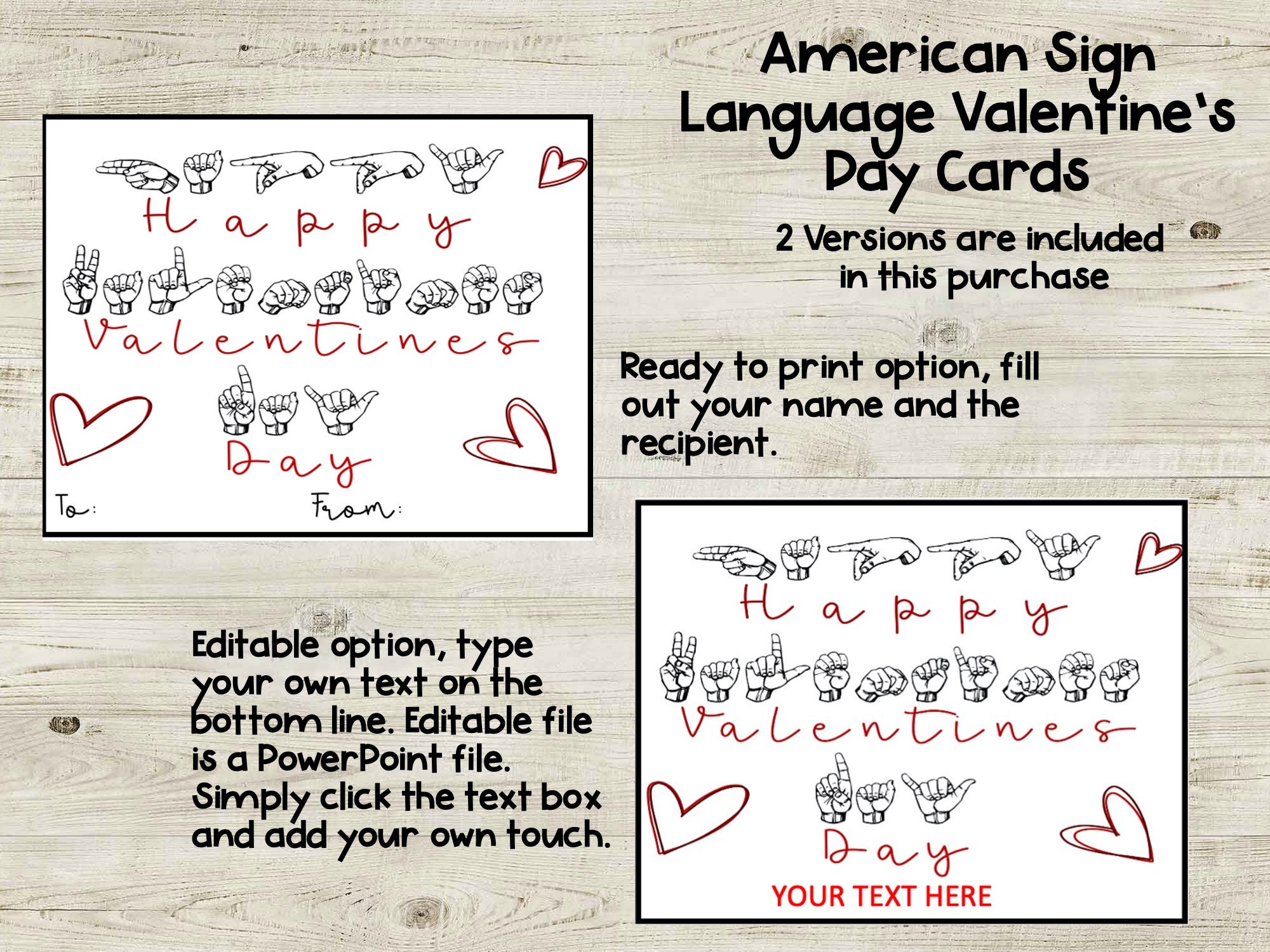 Blank Cards Paper ASL Valentine Card 5 x 7 Printable Download American ...