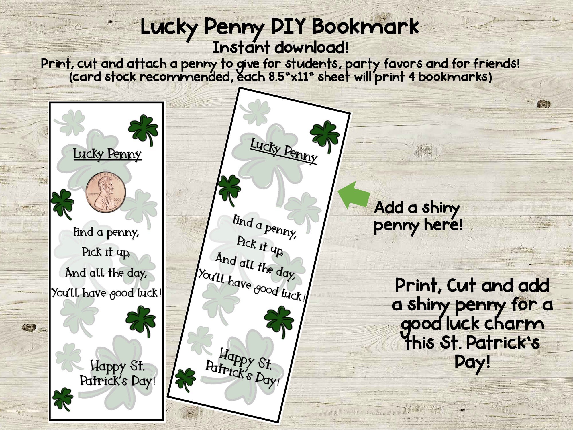 St Patricks Day Lucky Penny Printable Bookmark - Etsy
