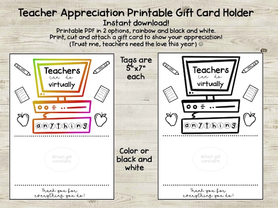 Teacher Appreciation Gift Card Holder Printable DIY | Etsy