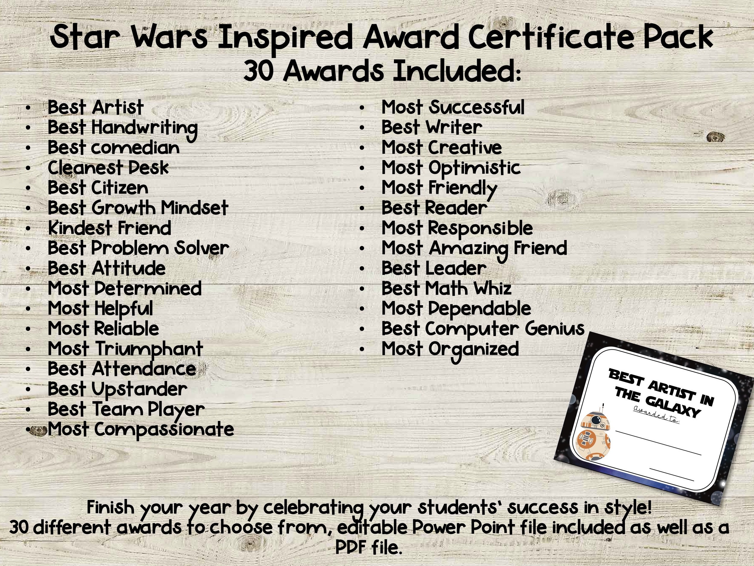 Star Wars End of Year Award Certificate Printable DIY - Etsy