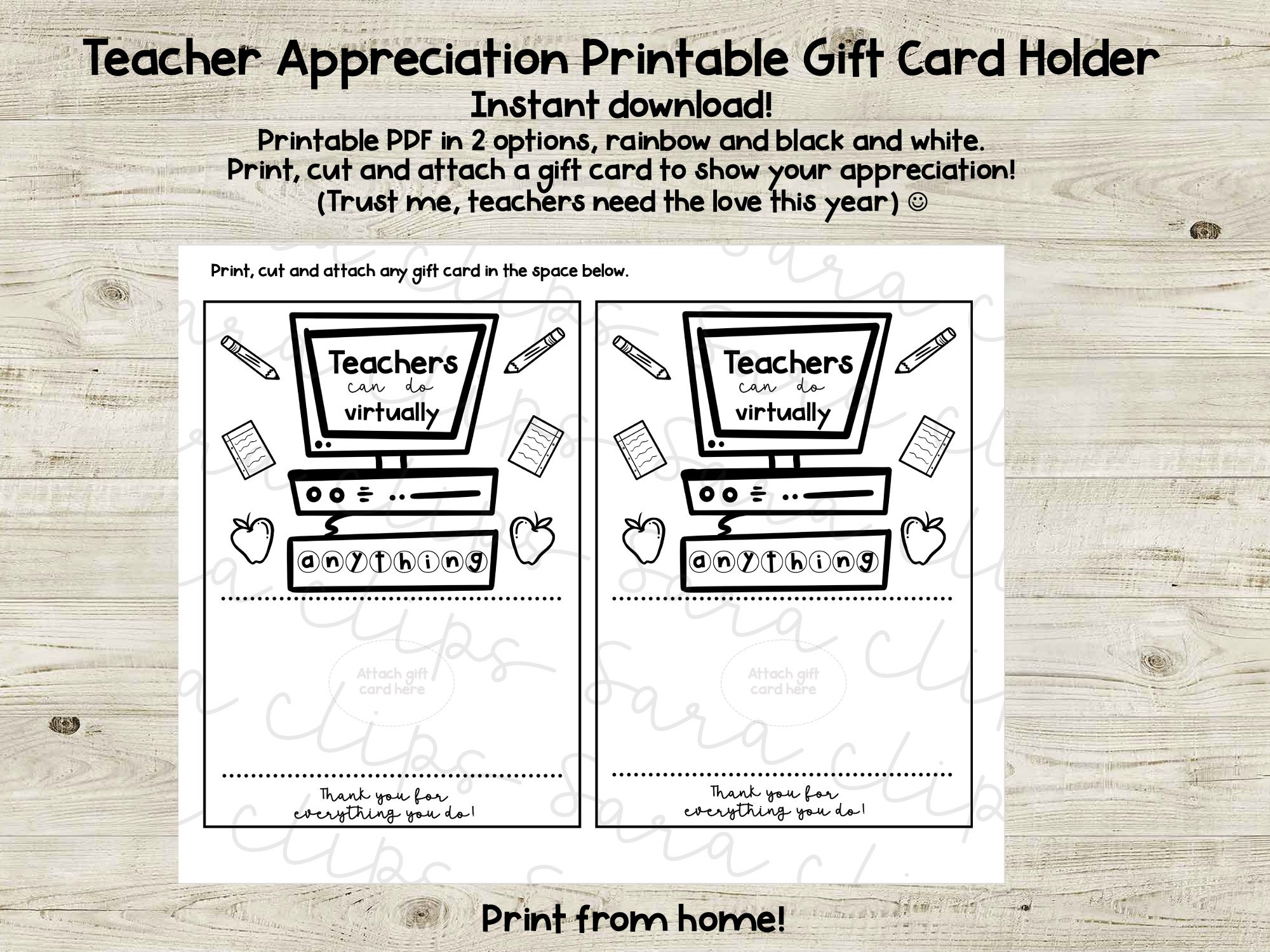 Teacher Appreciation Gift Card Holder Printable DIY - Etsy