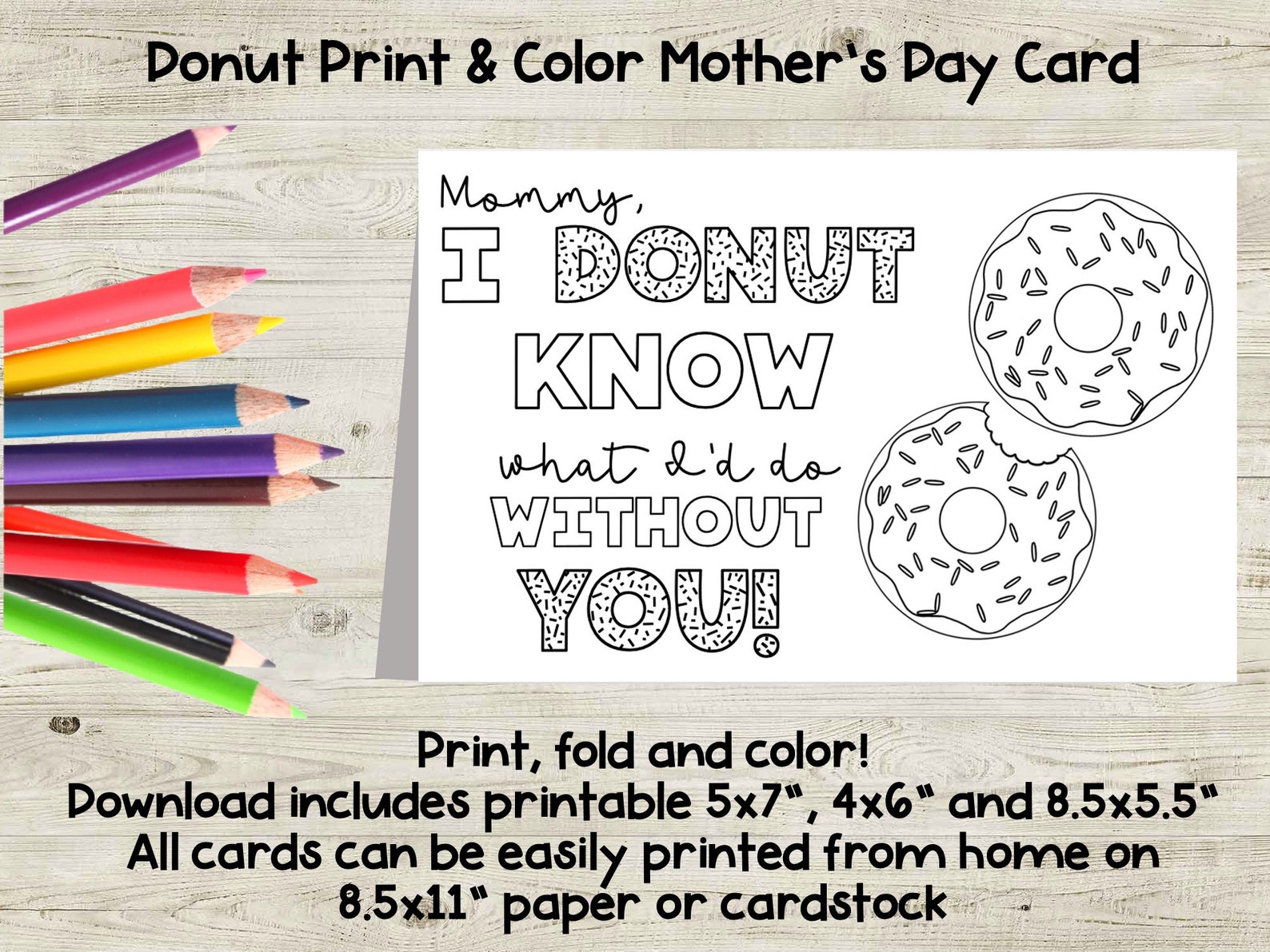 Donut Themed Print and Color Mothers Day Card Instant Download Diy - Etsy