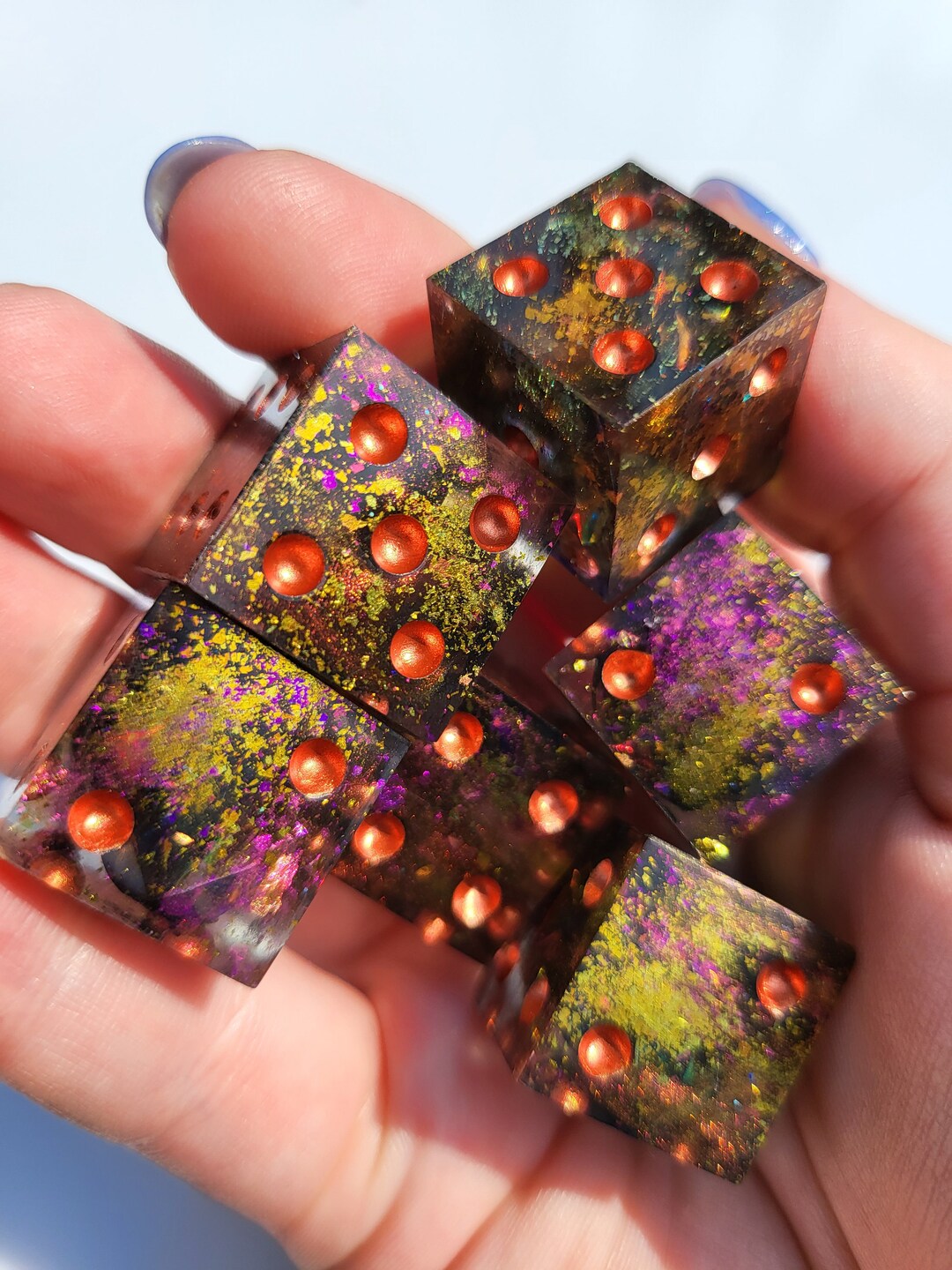 Cosmic Curse Handmade Sharp Edge Dice Set, 6 Piece Set, Pip D6, Yahtzee ...