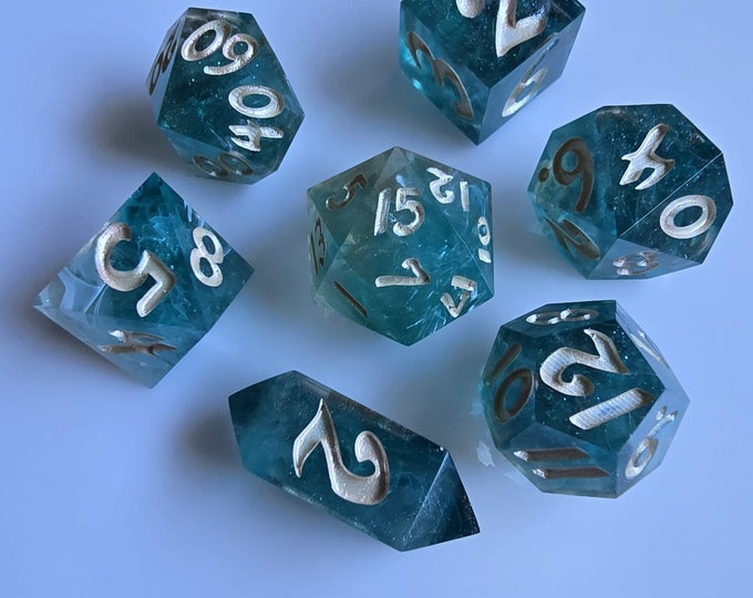 Calm Waters- 7 Piece Sharp Edge Dice, Handmade, Resin Dice Set, Dungeon ...