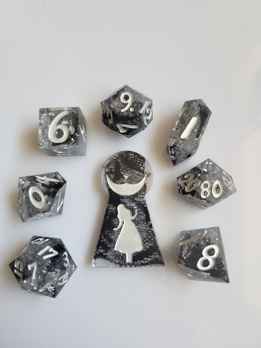 Scintillating Lace - Handmade, Sharp Edge Resin Dice Set, 8 Piece Dice ...