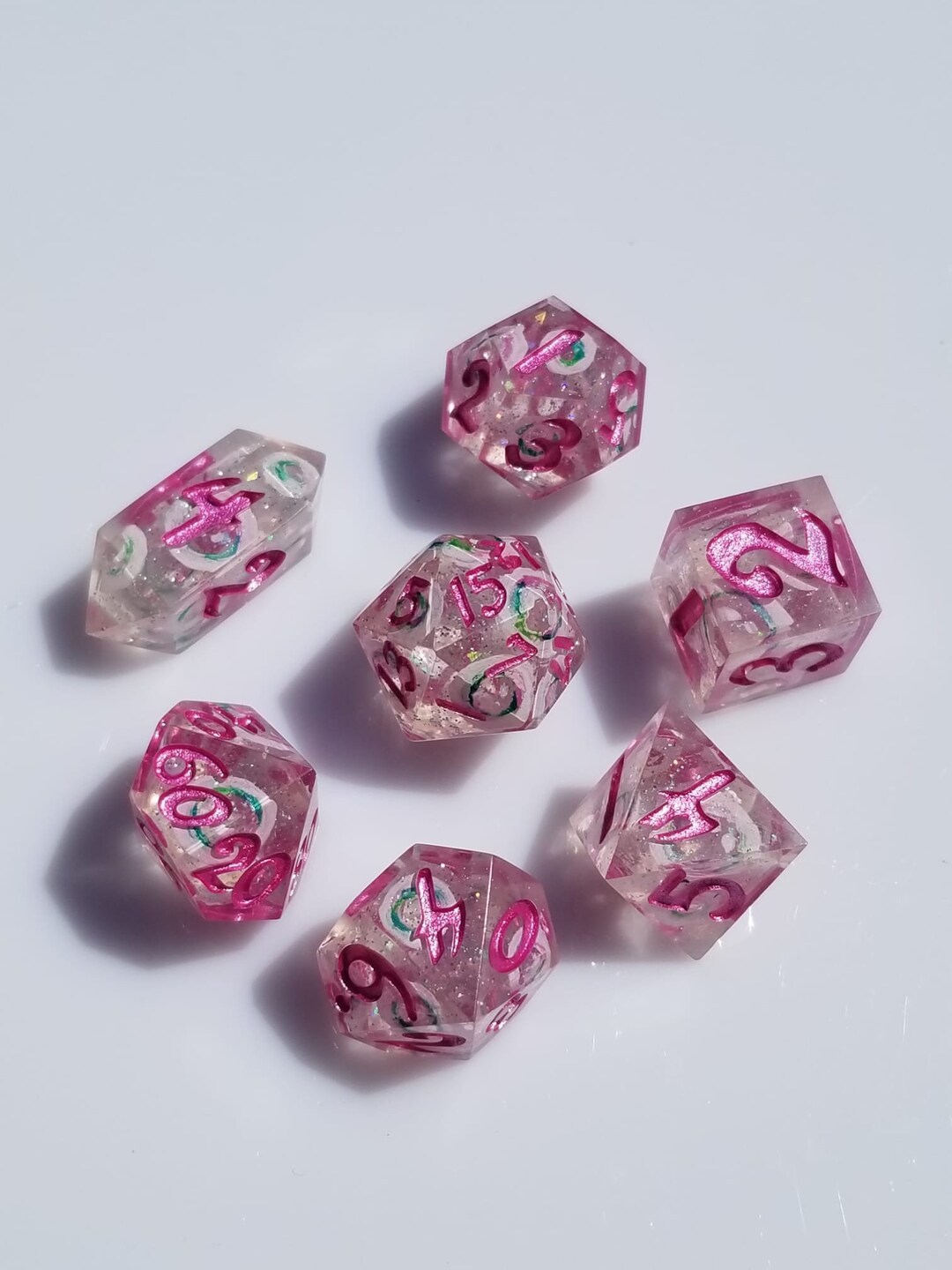 Summertime Bubbles - 7 Piece Sharp Edge Dice, Handmade, Resin Dice Set ...