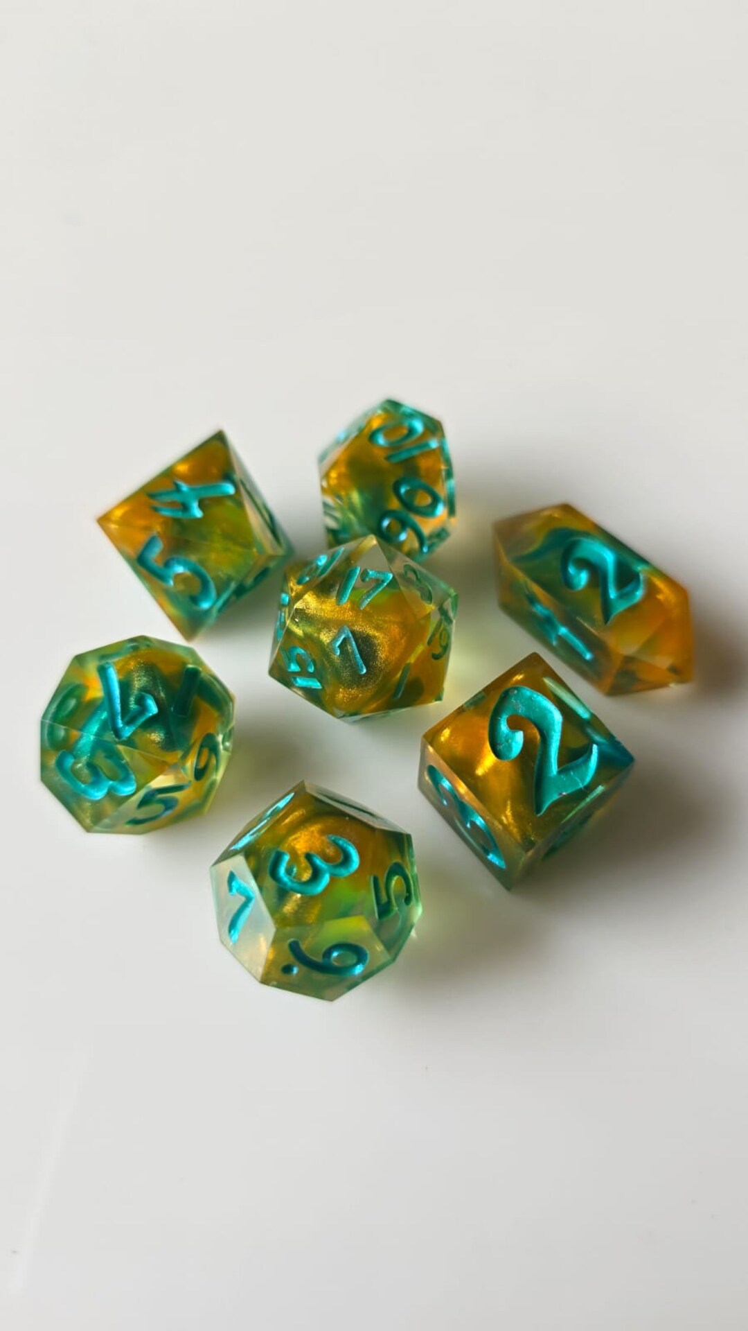 Melted Compliments - Handmade, Sharp Edge Resin Dice Set, 7 Piece Dice ...