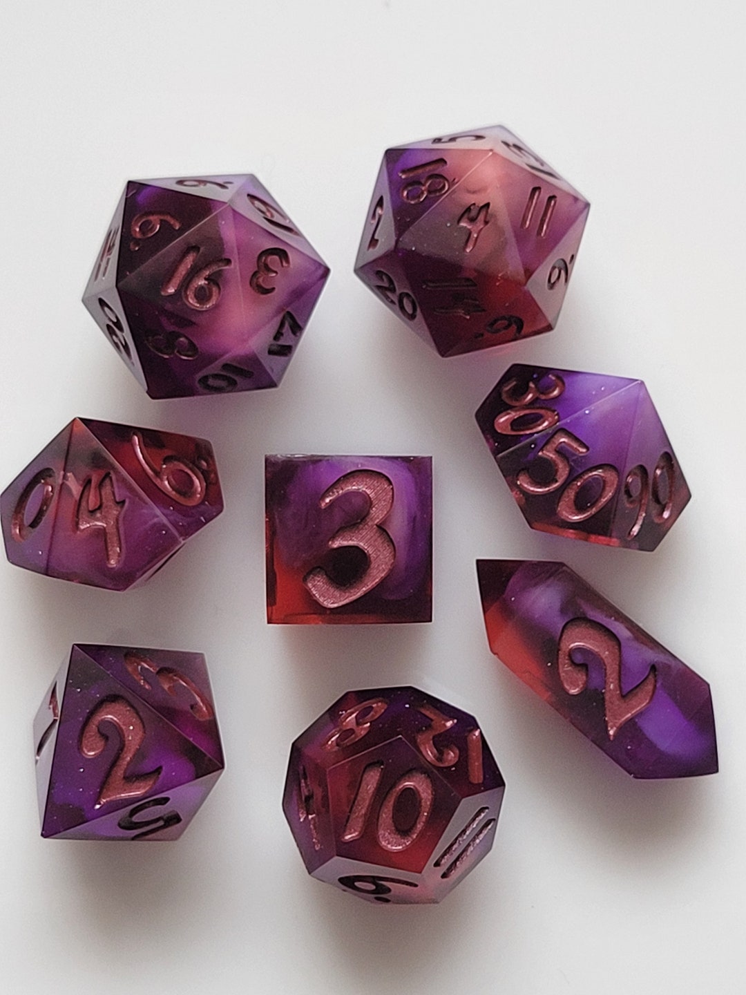 Clouds of Desire - Handmade, Sharp Edge Resin Dice Set, 8 Piece Set ...