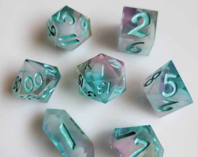 Simple Sunrise 7 Piece Sharp Edge Dice, Handmade, Resin Dice Set ...