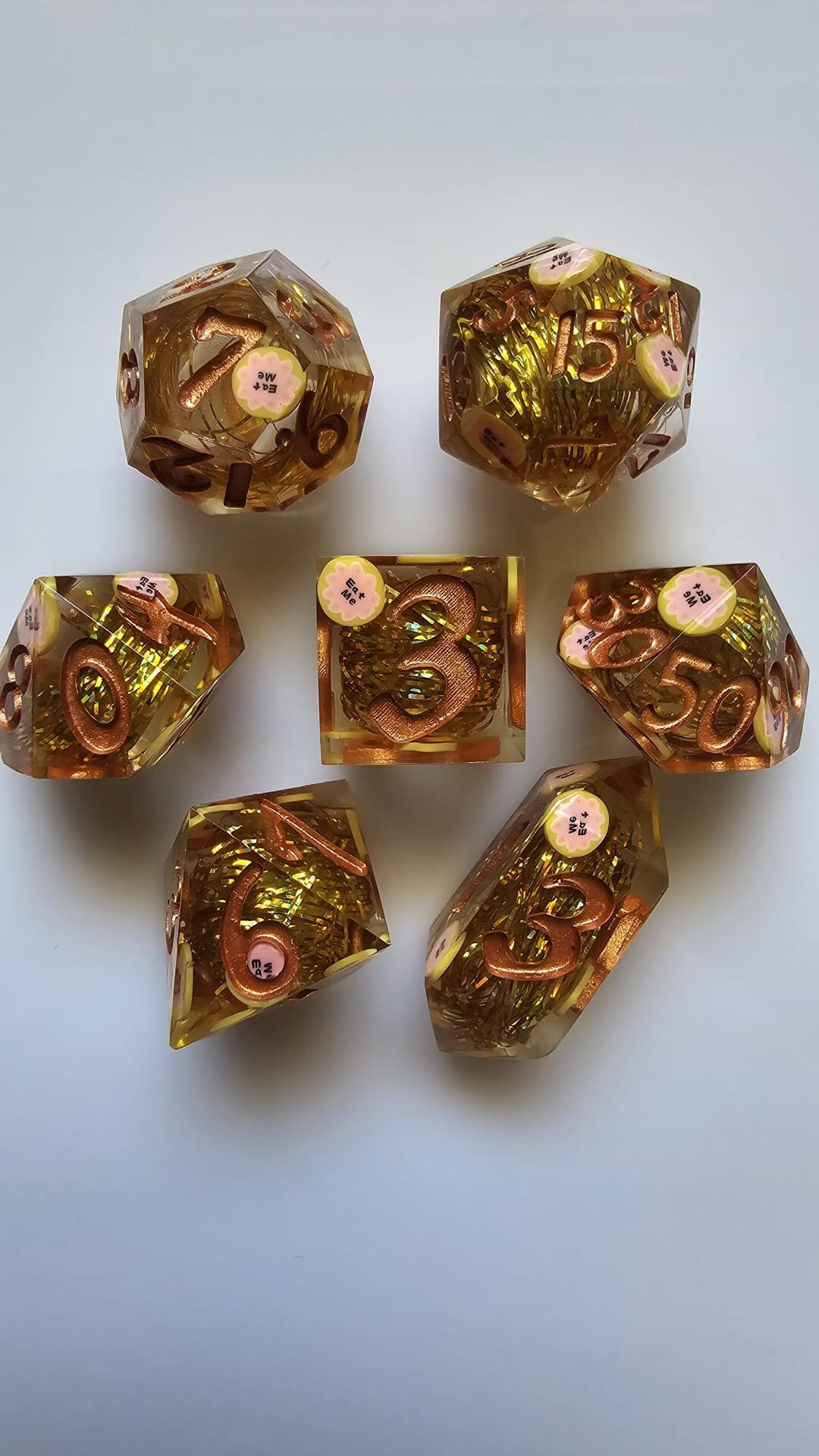 Eat Me- 7 Piece Sharp Edge Dice, Handmade, Resin Dice Set, Dungeon and ...