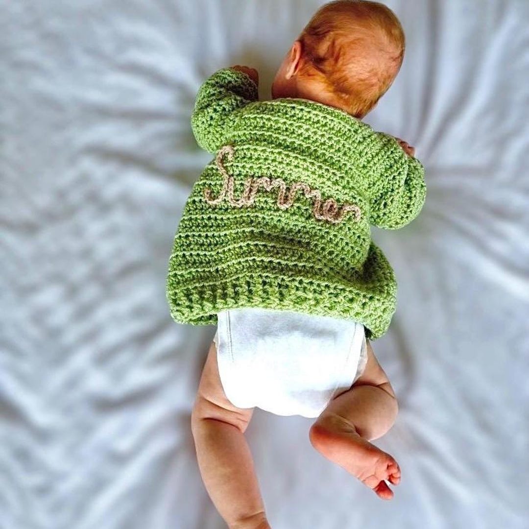 Personalised Baby Cardigan, Hand Embroidered Name Cardigan, New Baby ...