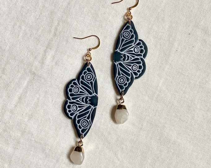 Black Butterfly Moth Gold Dangle Statement Earrings - Nickel Free ...