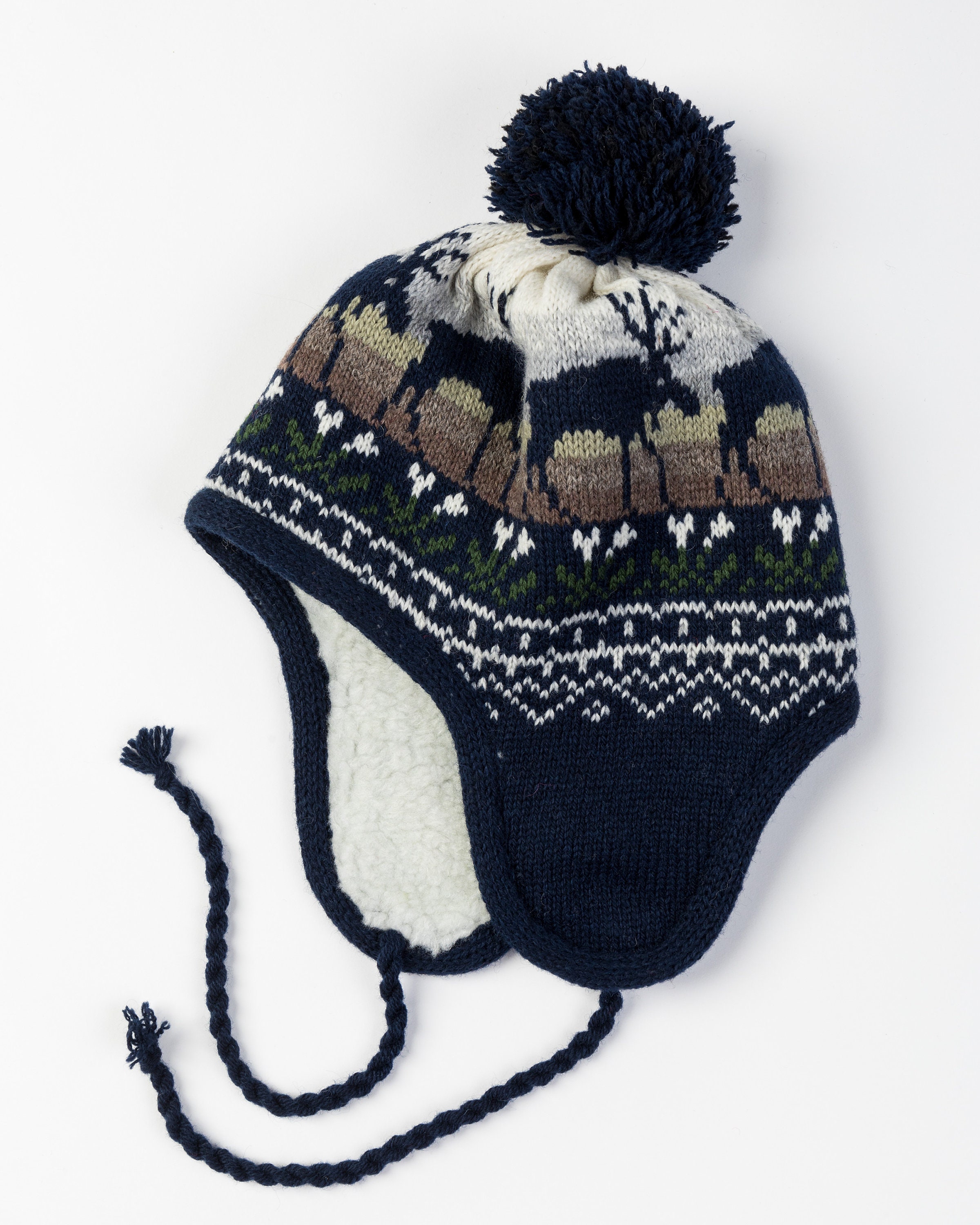 Fun Nordic Style Hat With Earflaps and a Pompom, Unisex Knitted Woolen ...