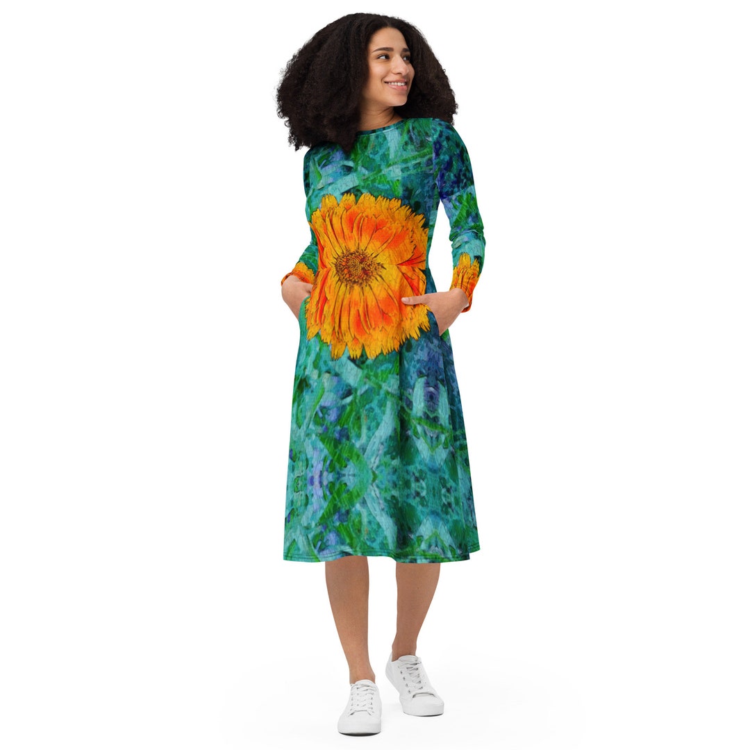 All-over Print Long Sleeve Midi Dress (2xs-6xl) - Florange ...