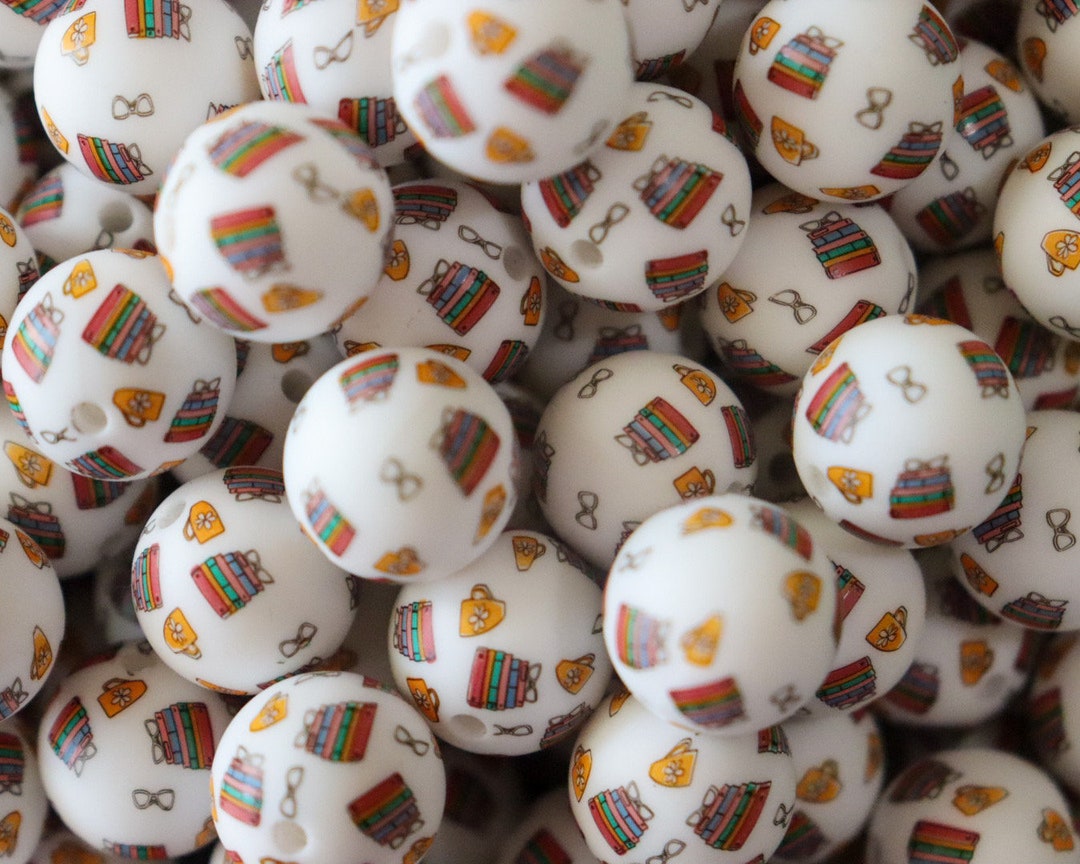15MM Book Printed Bead, Silicone Beads, Round Silicone Bead, Loose ...