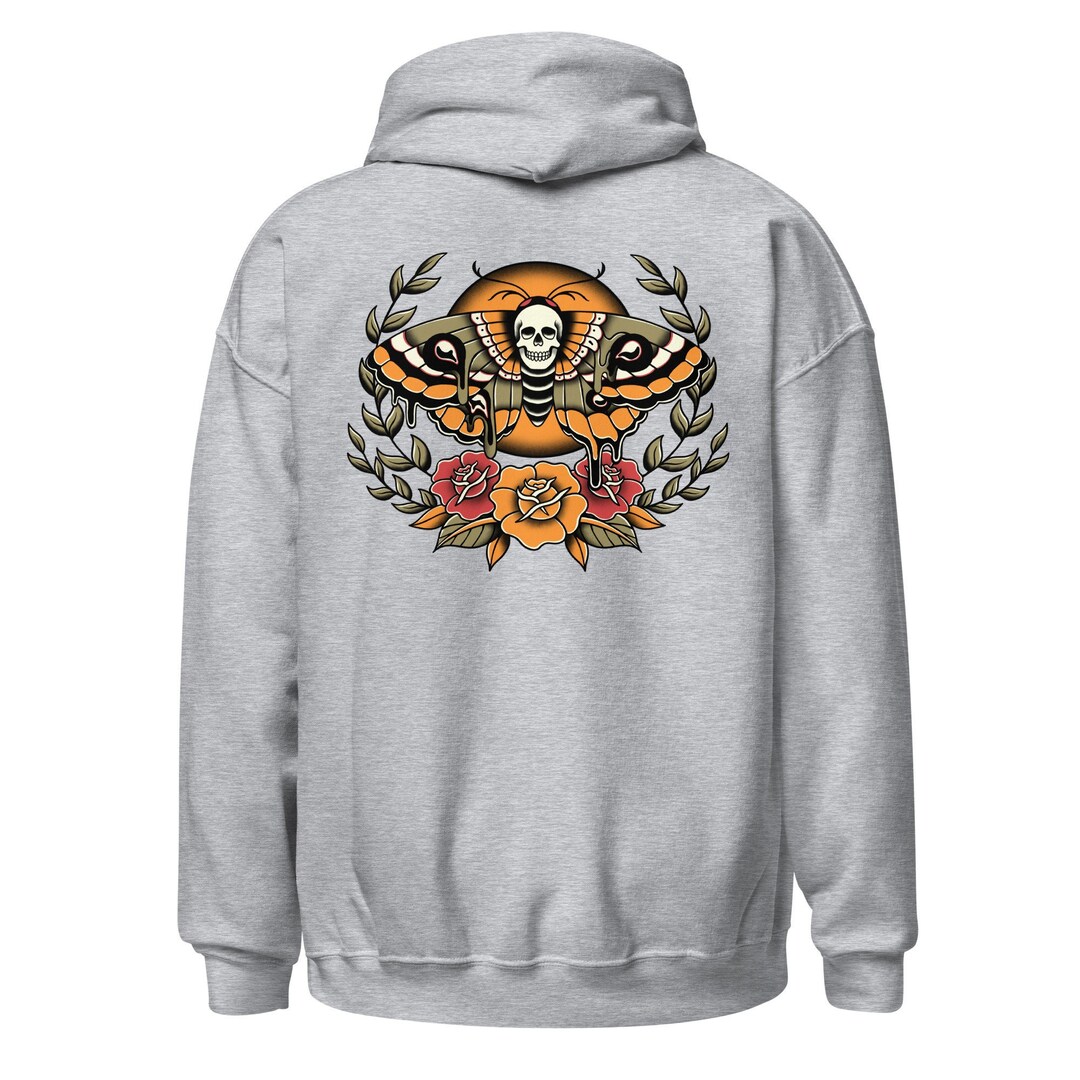 Death Moth Tattoo Hoodie, Traditional Tattoo Skull Flash Sweatshirt - Etsy