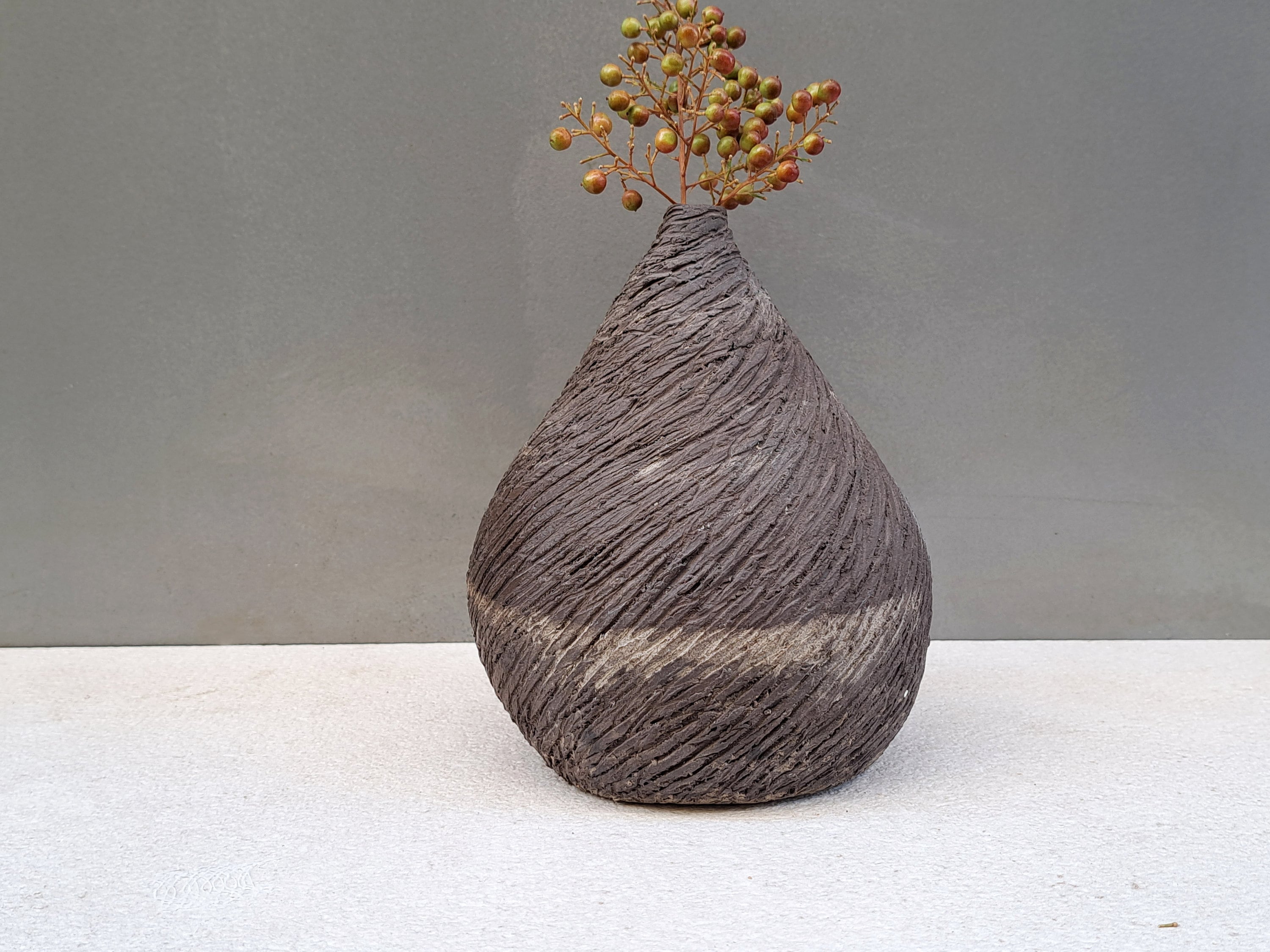 Rustic Ceramic Flower Vase, Brown and White Clay, Rough Texture , Home ...