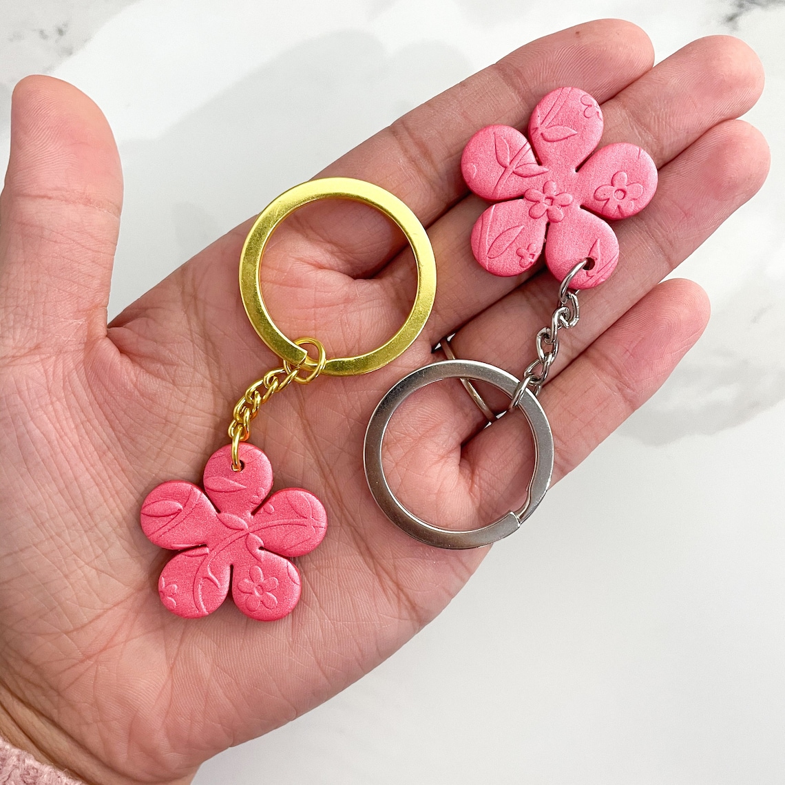 Flower Keychain Handmade Polymer Clay Keychain Etsy