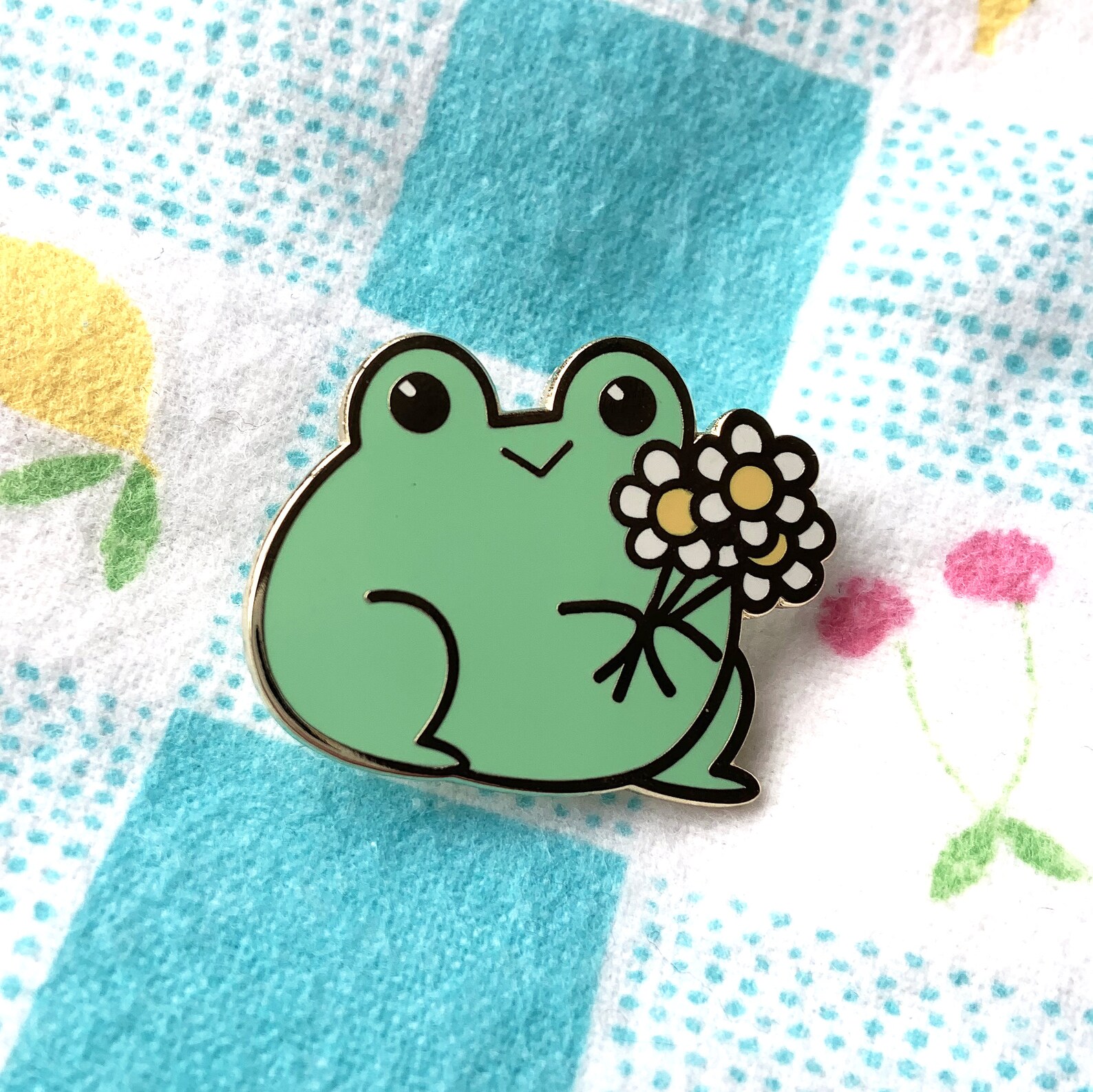 Cutie Frog Hard Enamel Pin | Kawaii Cute Frog With Flowers Lapel Pin - Etsy