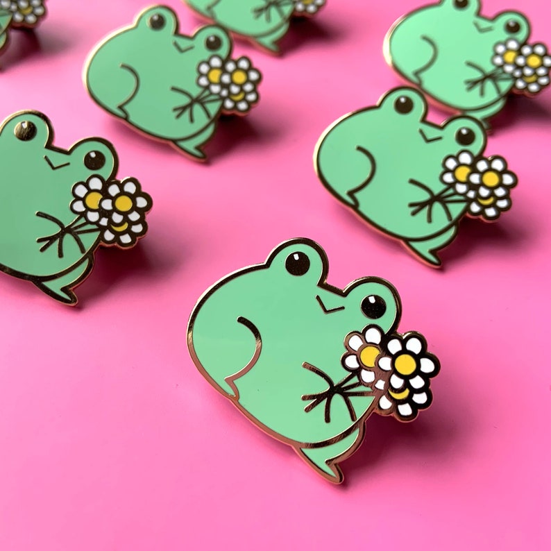 Cutie Frog Hard Enamel Pin | Kawaii Cute Frog With Flowers Lapel Pin - Etsy