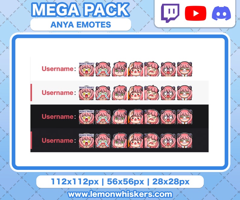 Anime Emotes MEGA PACK | Twitch, Discord, Youtube Streaming Anya Spy ...