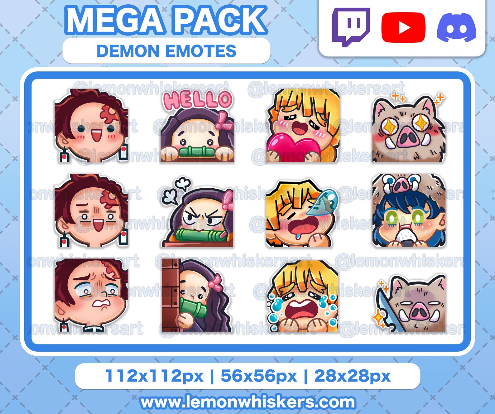 Anime Emotes MEGA PACK | Twitch, Discord, Youtube Streaming Demon Emote ...