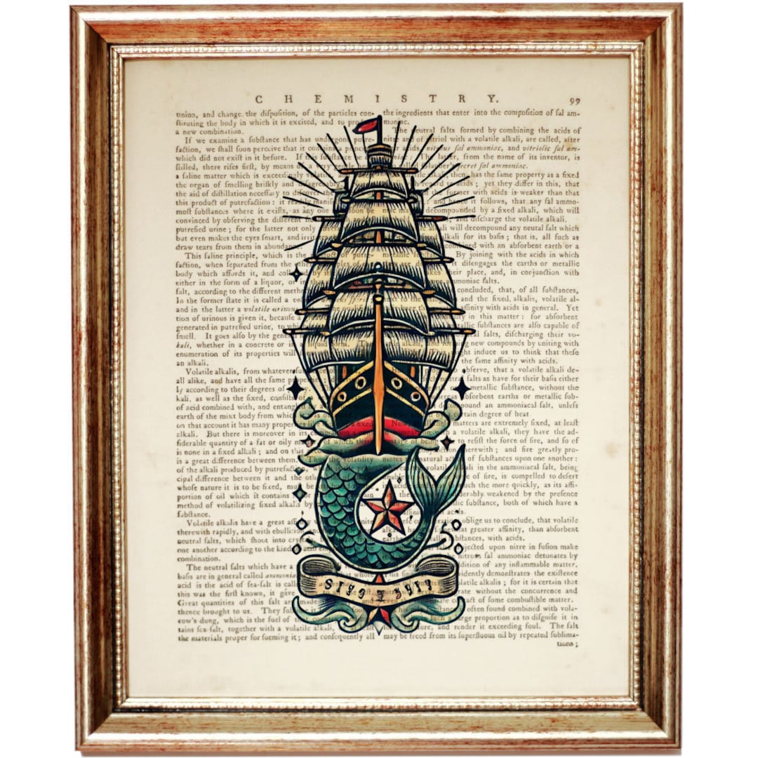 Christmas Gifts, Sailor Jerry Ship Print Dictionary Book Page, Nautical ...