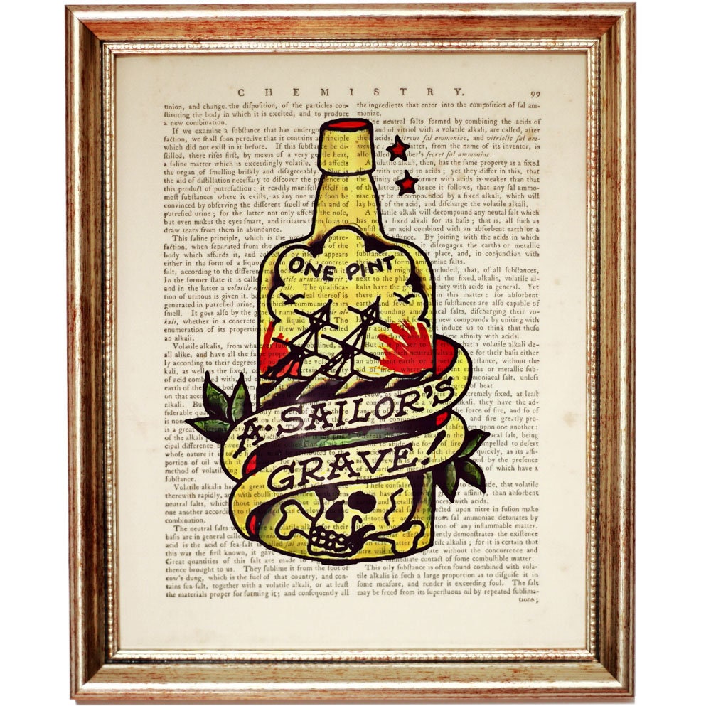 Sailor Jerry Print, Set of 6 Prints, Sailor Jerry Dictionary Art Print ...