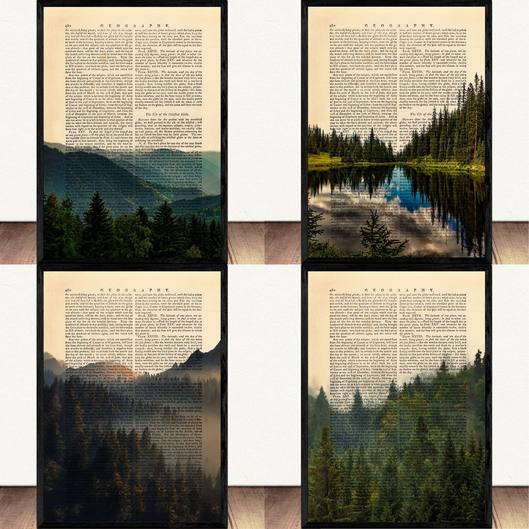 Set of 4 Forest Wall Decor, Forest Dictionary Art Print, Nature Wall ...