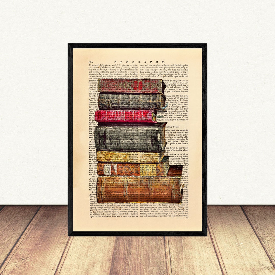 Book Stack Print, Book Shelf Poster, Book Lover Gift, Vintage Favourite ...