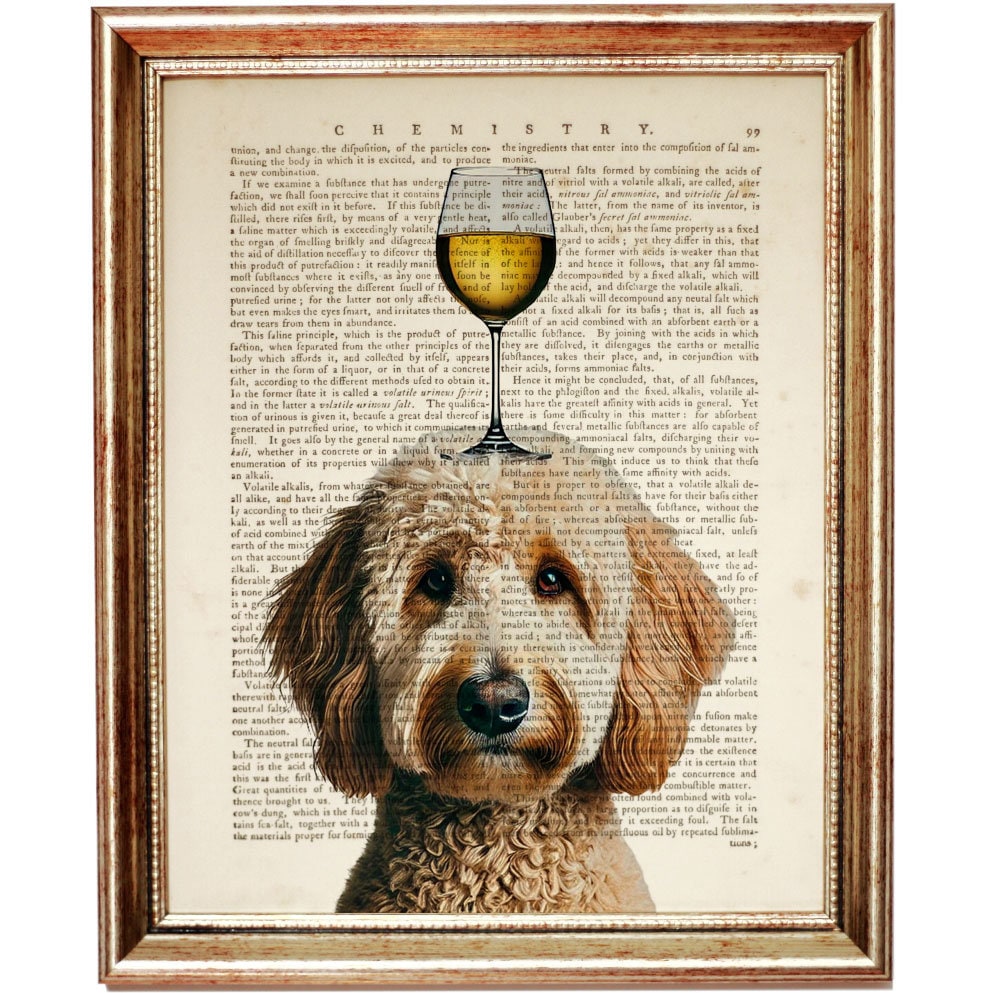 Goldendoodle Poster Dog With Wine Glass Dictionary Art Print, Dog Lover ...