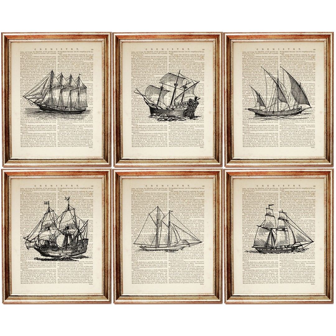 Set of 6 Sailing Ship Prints, Nautical Dictionary Art Print, Ship ...