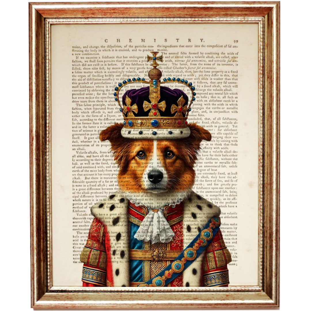 Majestic Dog in Royal Attire Dictionary Art Print, Canine Illustration ...