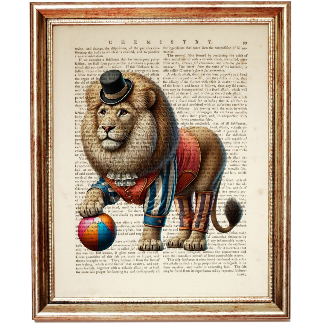 Dapper Lion With Hat Wall Art, Circus Lion Artwork, Dressed Animal ...