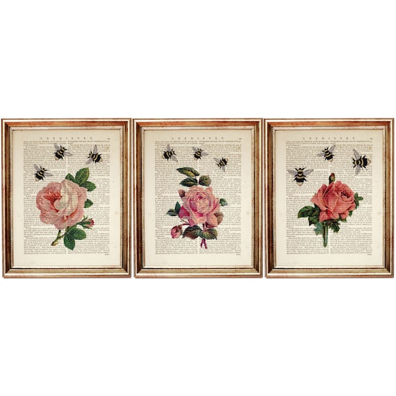 Set of 3 Prints Pink Rose Wall Art Rose Wall Art Flower | Etsy UK