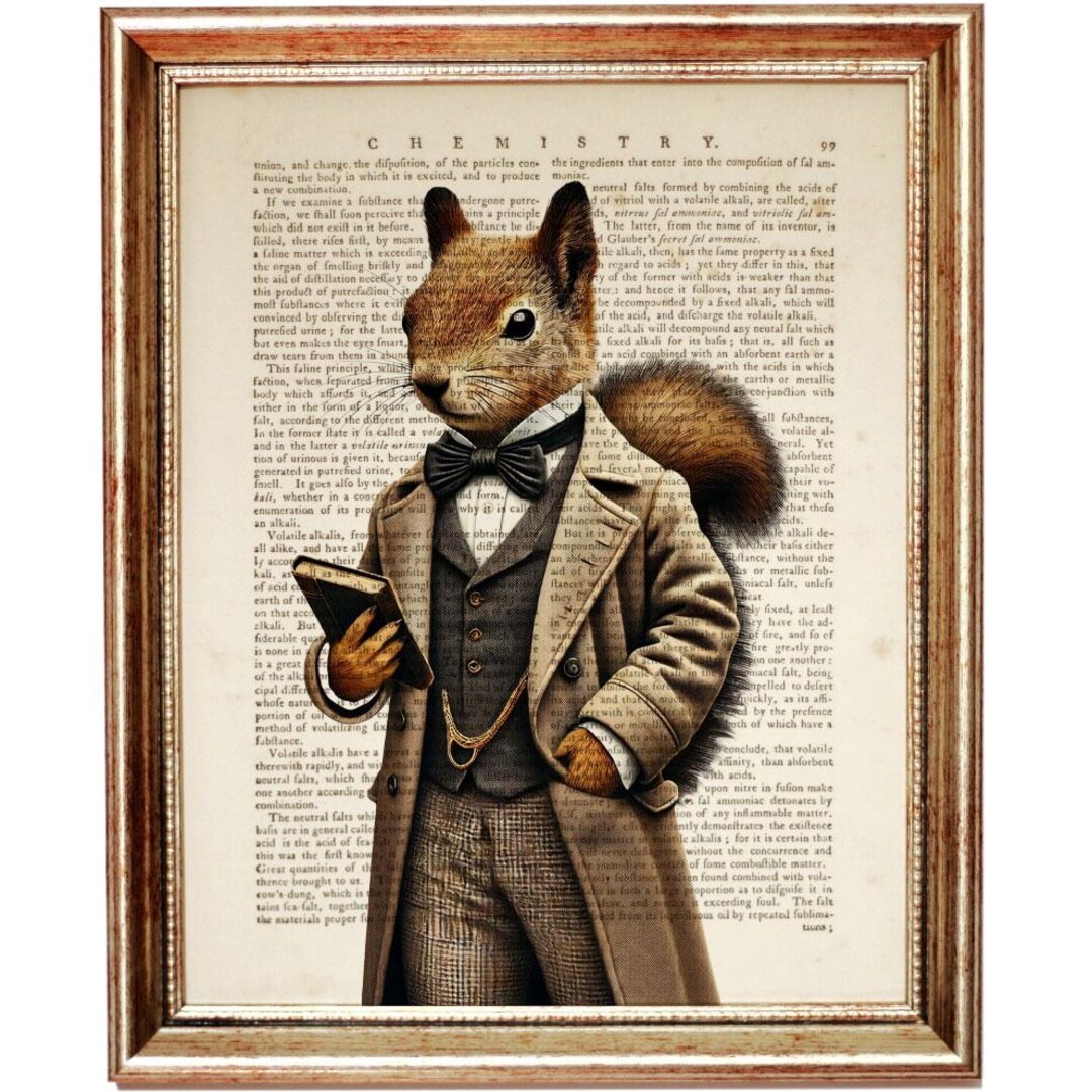 Vintage Squirrel Dictionary Art Print, Dapper Animal Portrait ...