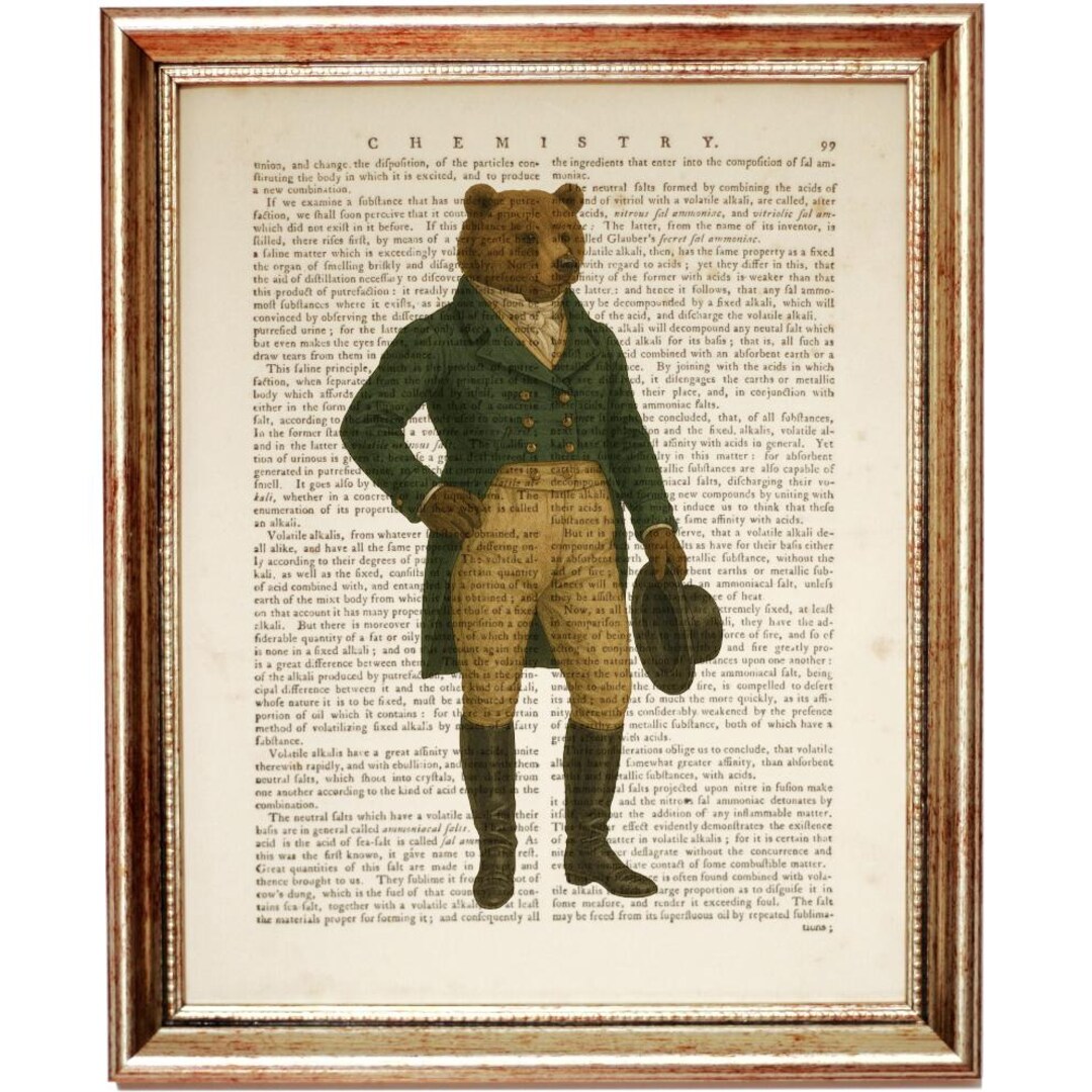 Bear Art Print, Animal in Suit on Antique Book Page, Steampunk Wall ...